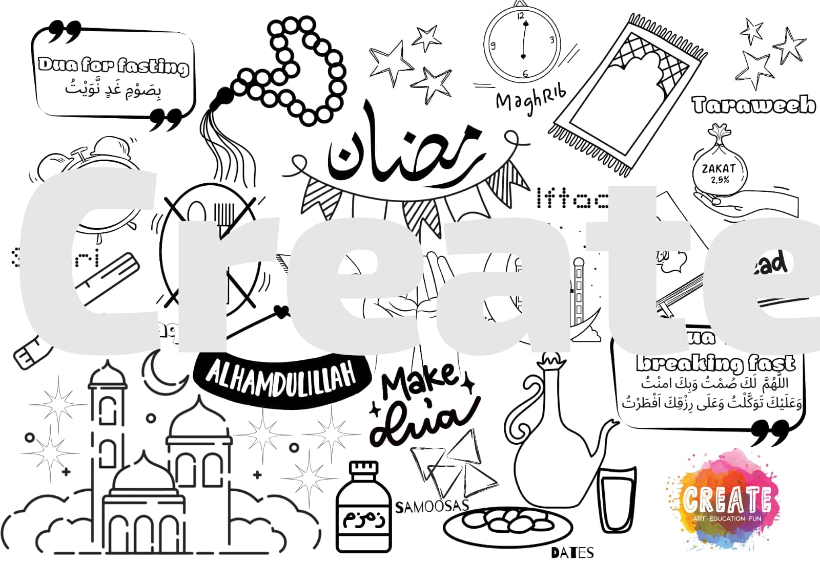 Ramadaan colour & wipe doodle place mat - Umm Abbad Academy
